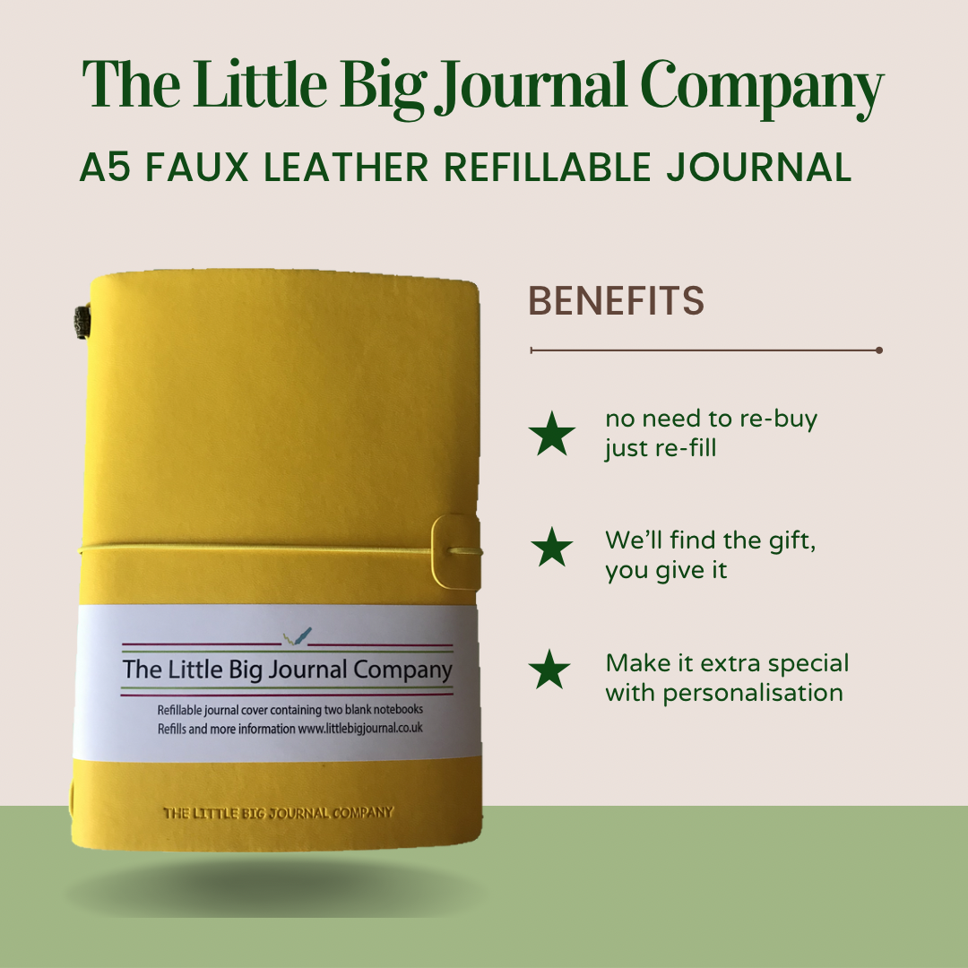 A5 Bright Yellow Faux Leather Wrap Refillable Journal Notebook - with ...